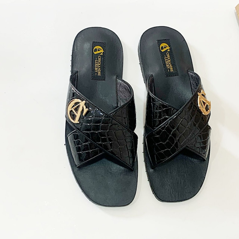 Handmade Genuine Wet Look Alligator Skin Leather Slide, African ...