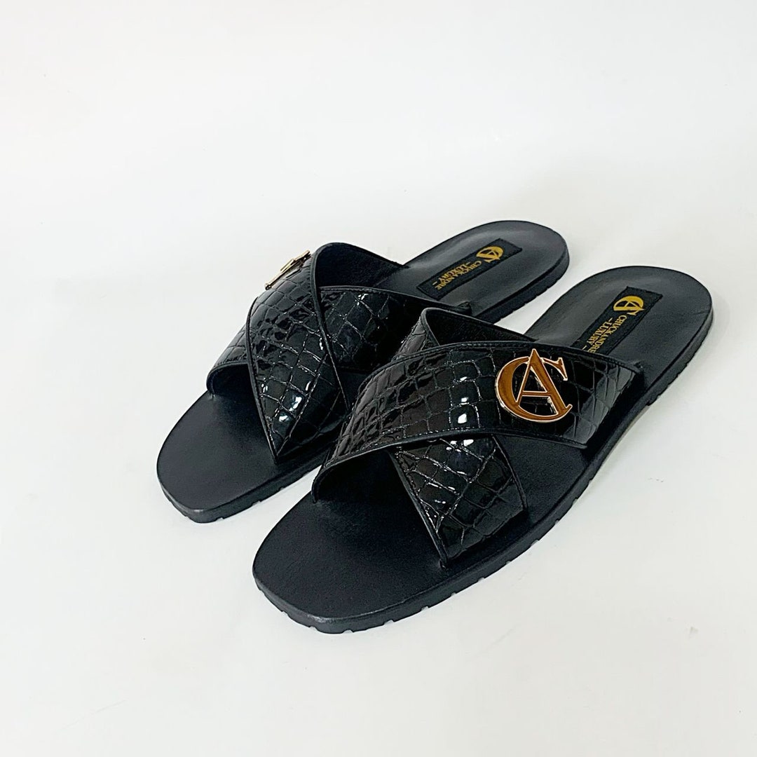 Handmade Genuine Wet Look Alligator Skin Leather Slide, African ...