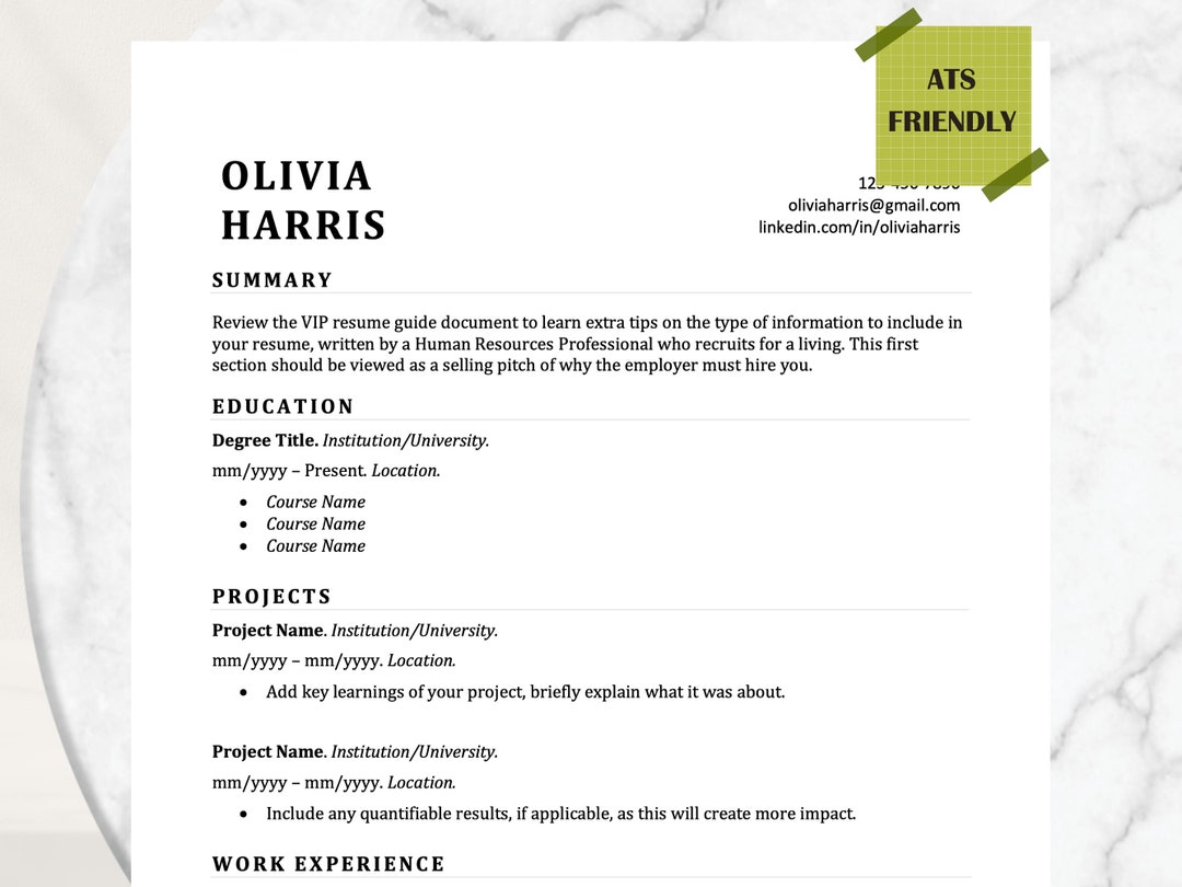 Student Resume Template Intern CV Co-op ATS Friendly. Word, Google Docs ...