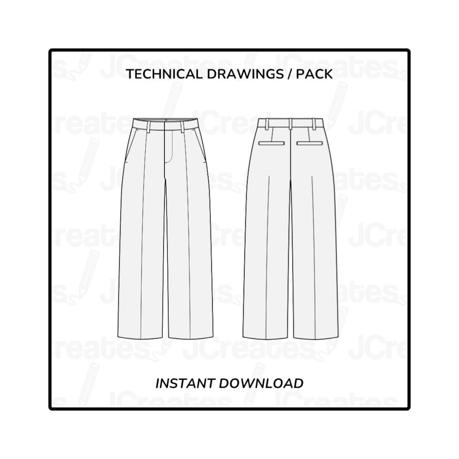 Pleaded Pants Vector Mockup - Customizable Pleaded Pants Template ...