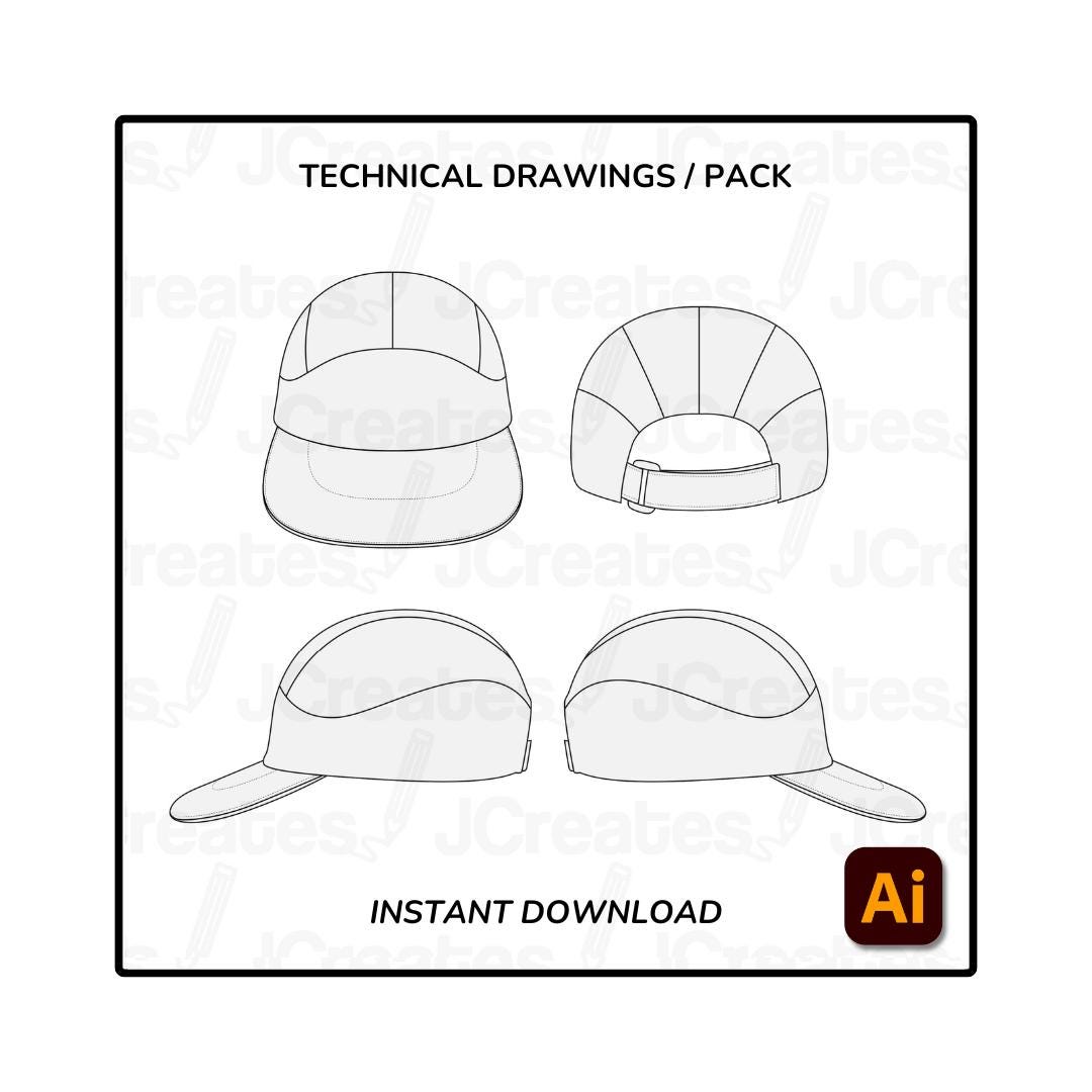 Five Panel Cap Vector Mockup - Customizable Hat Template | Instant ...