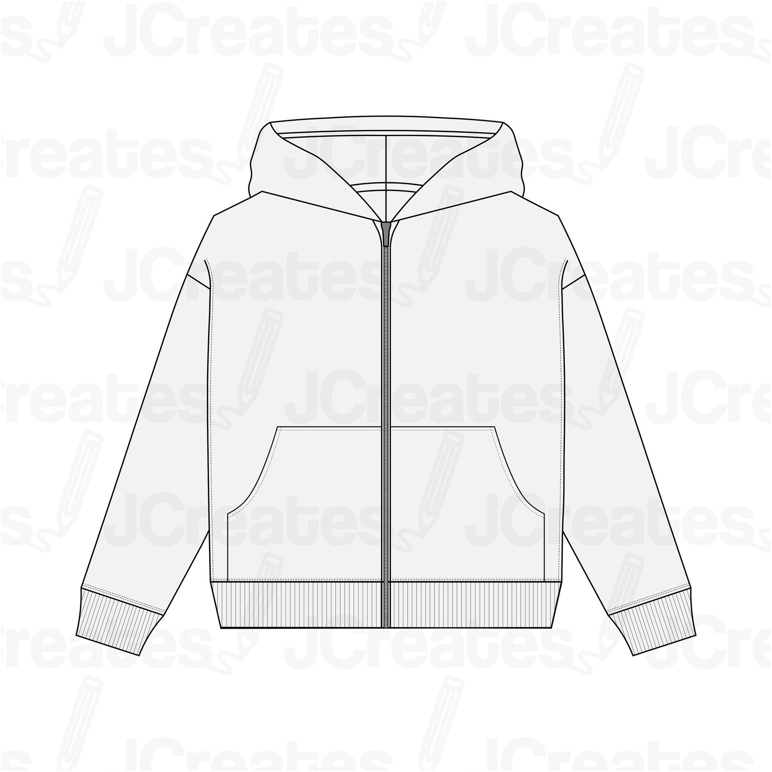 Boxy Zip-up Hoodie Vector Mockup - Customizable Hoodie Template ...