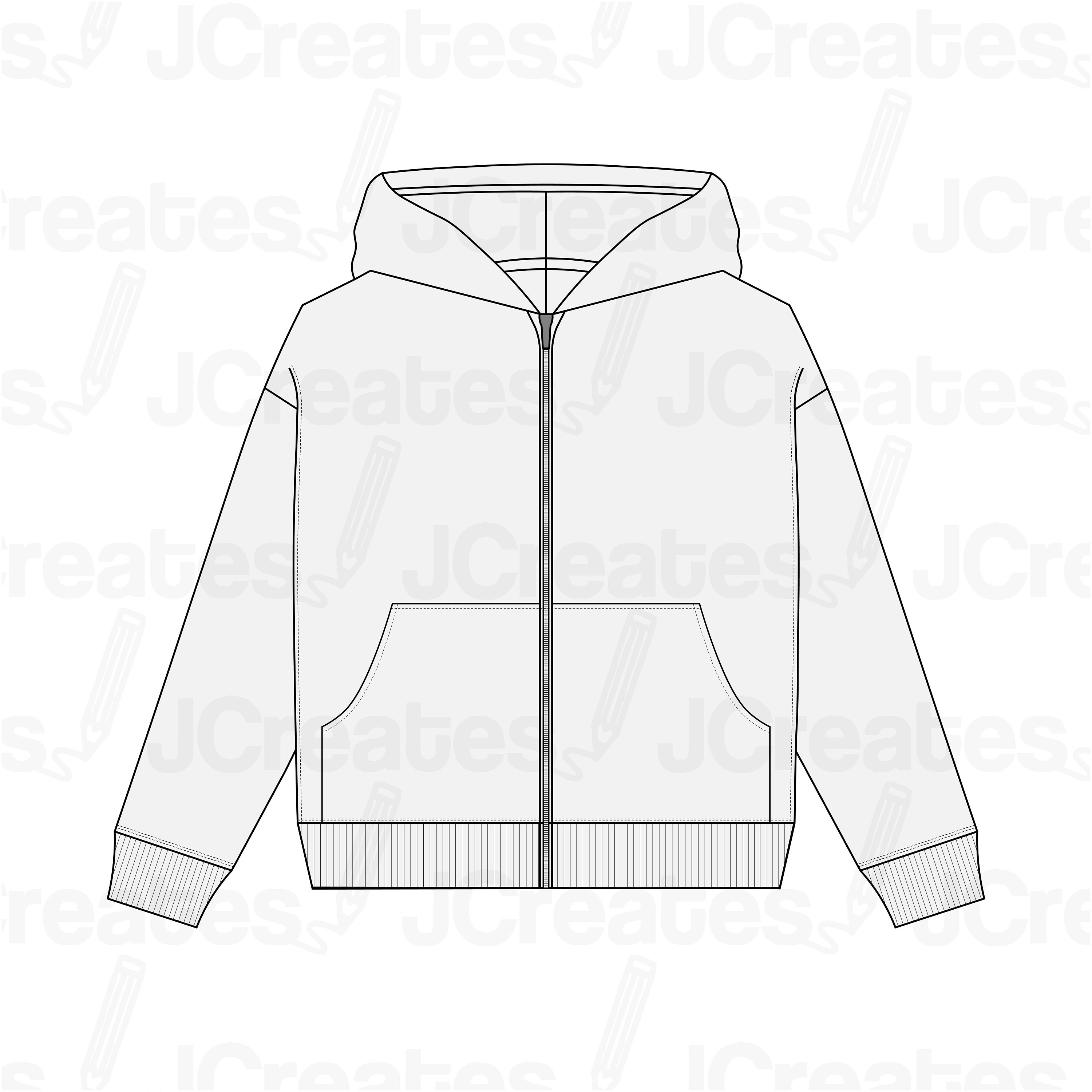 Boxy Zip-up Hoodie Vector Mockup - Customizable Hoodie Template ...