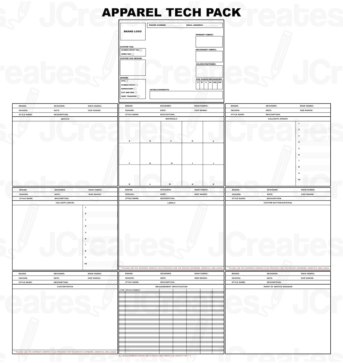 Fashion Apparel Tech Pack Vector Editable Template | Instant Download ...