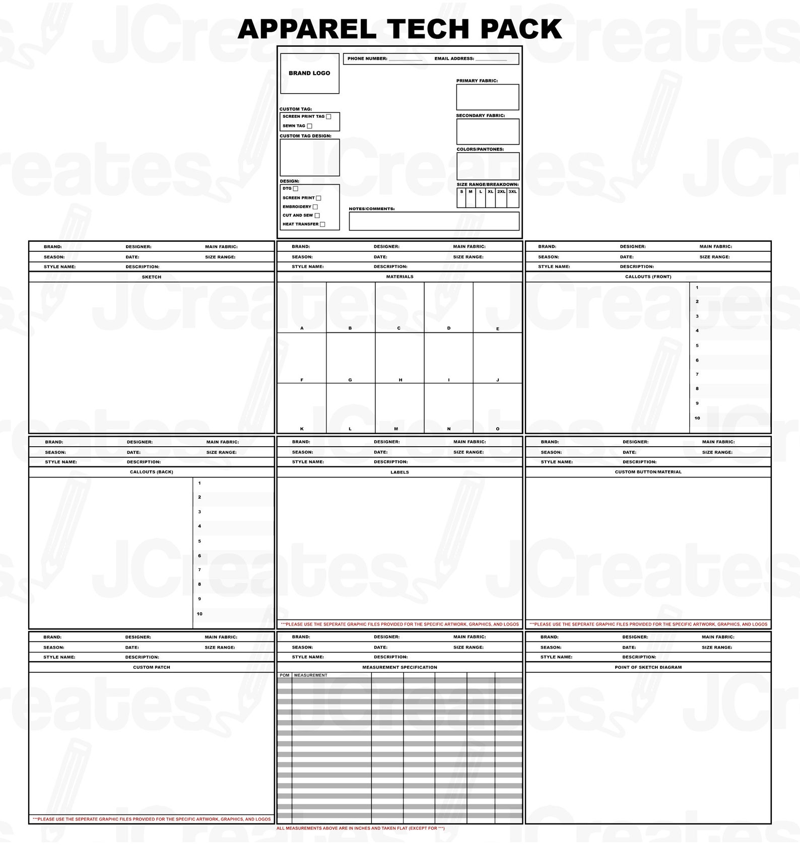 Fashion Apparel Tech Pack Vector Editable Template | Instant Download ...