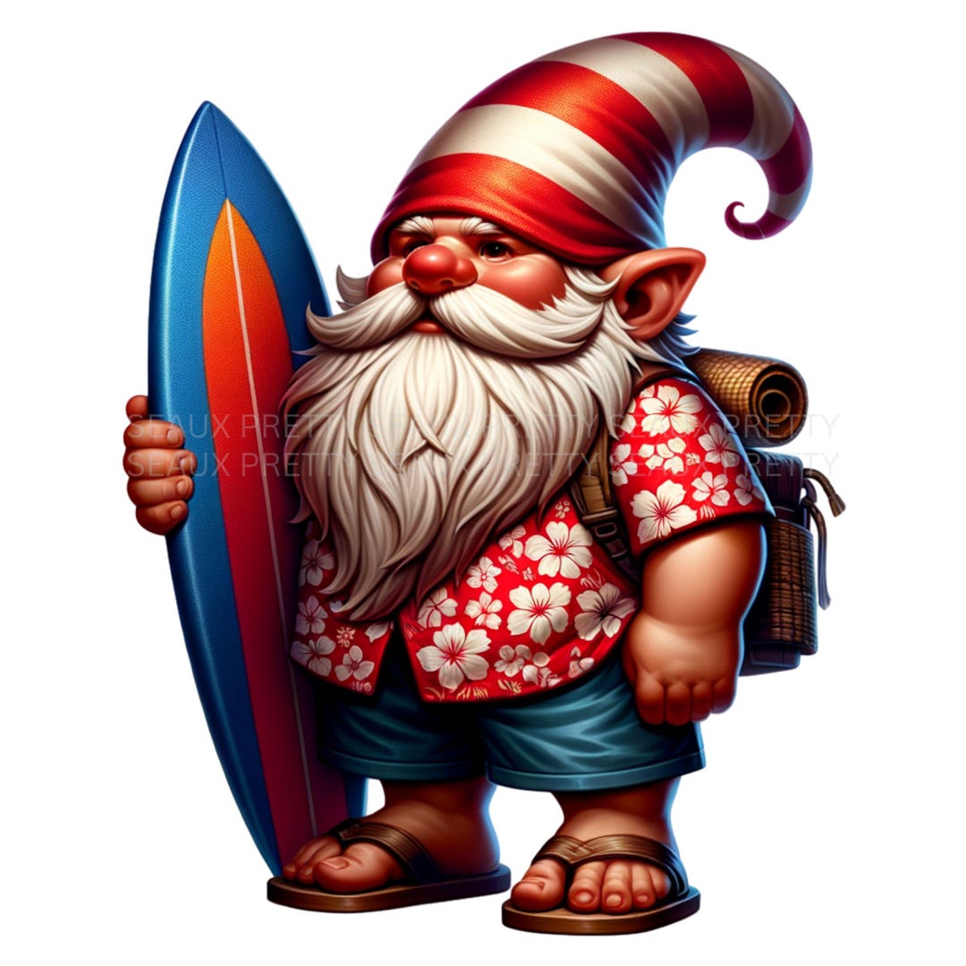 Watercolor Surfer Gnome PNG, Gnome PNG, Ocean Gnome, Beach Gnome PNG ...