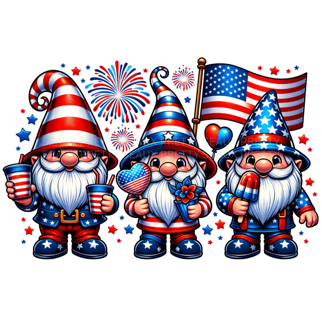 July 4th Gnomes PNG, Watercolor Fourth of July PNG, American Flag Png ...