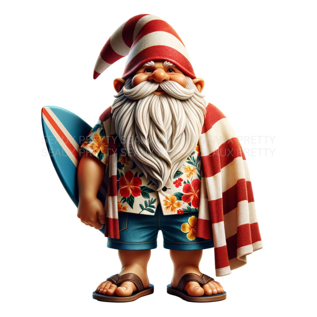 Watercolor Surfer Gnome PNG, Gnome PNG, Ocean Gnome, Beach Gnome PNG ...
