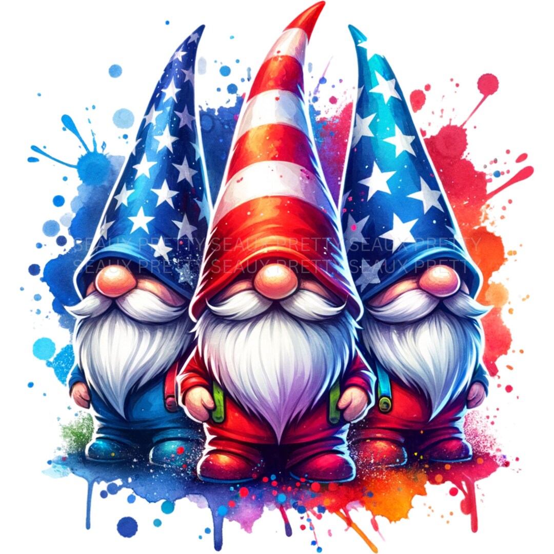 July 4th Gnomes PNG, Watercolor Fourth of July PNG, American Flag Png ...