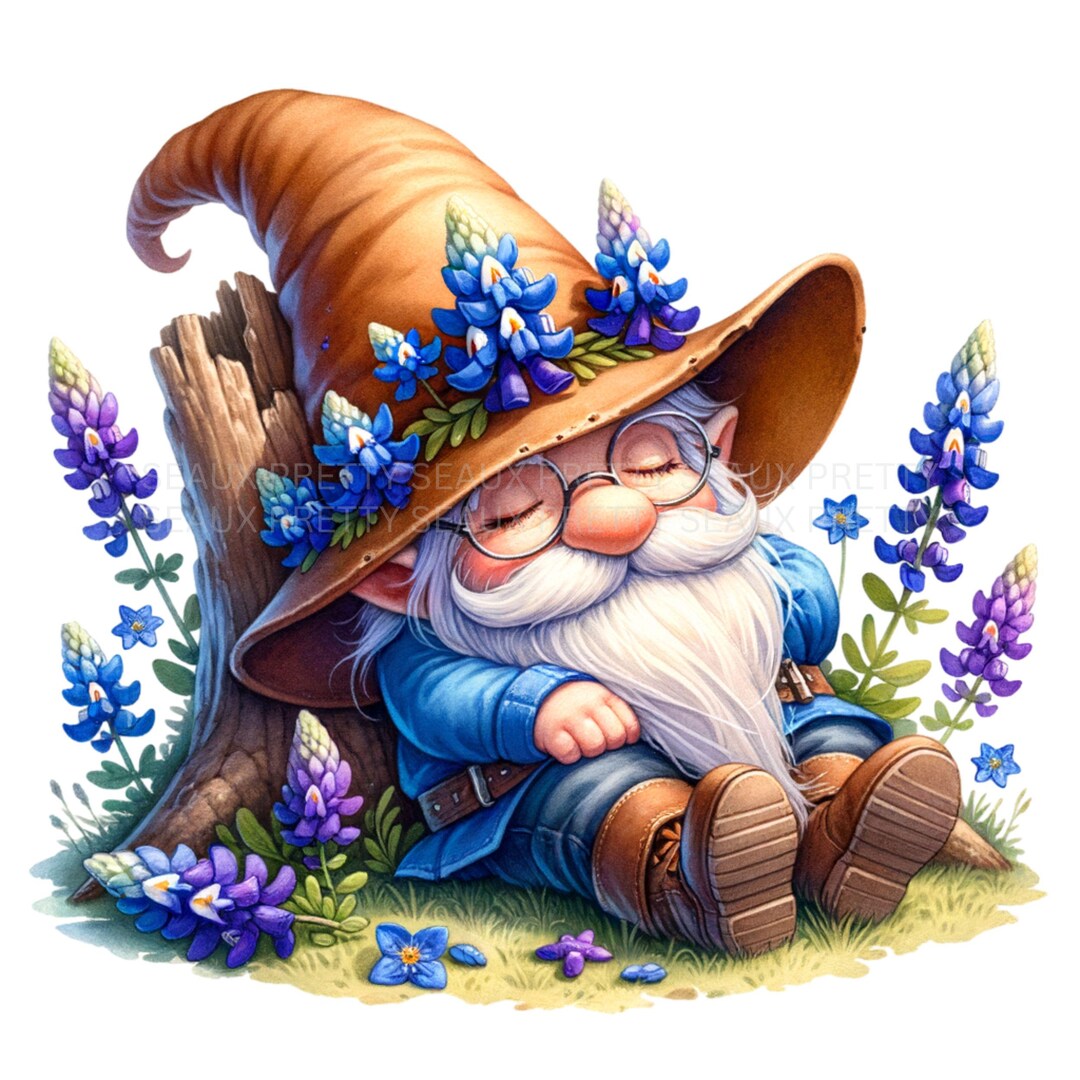 Watercolor Sleeping Gnome PNG, Gnome PNG, Resting Gnome Design, Floral ...