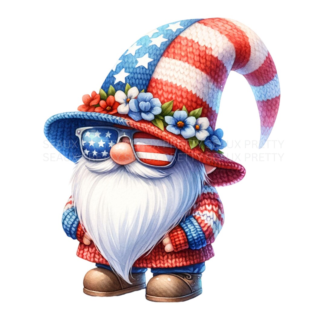 July 4th Cool Gnome PNG, Watercolor Fourth of July PNG, American Flag ...