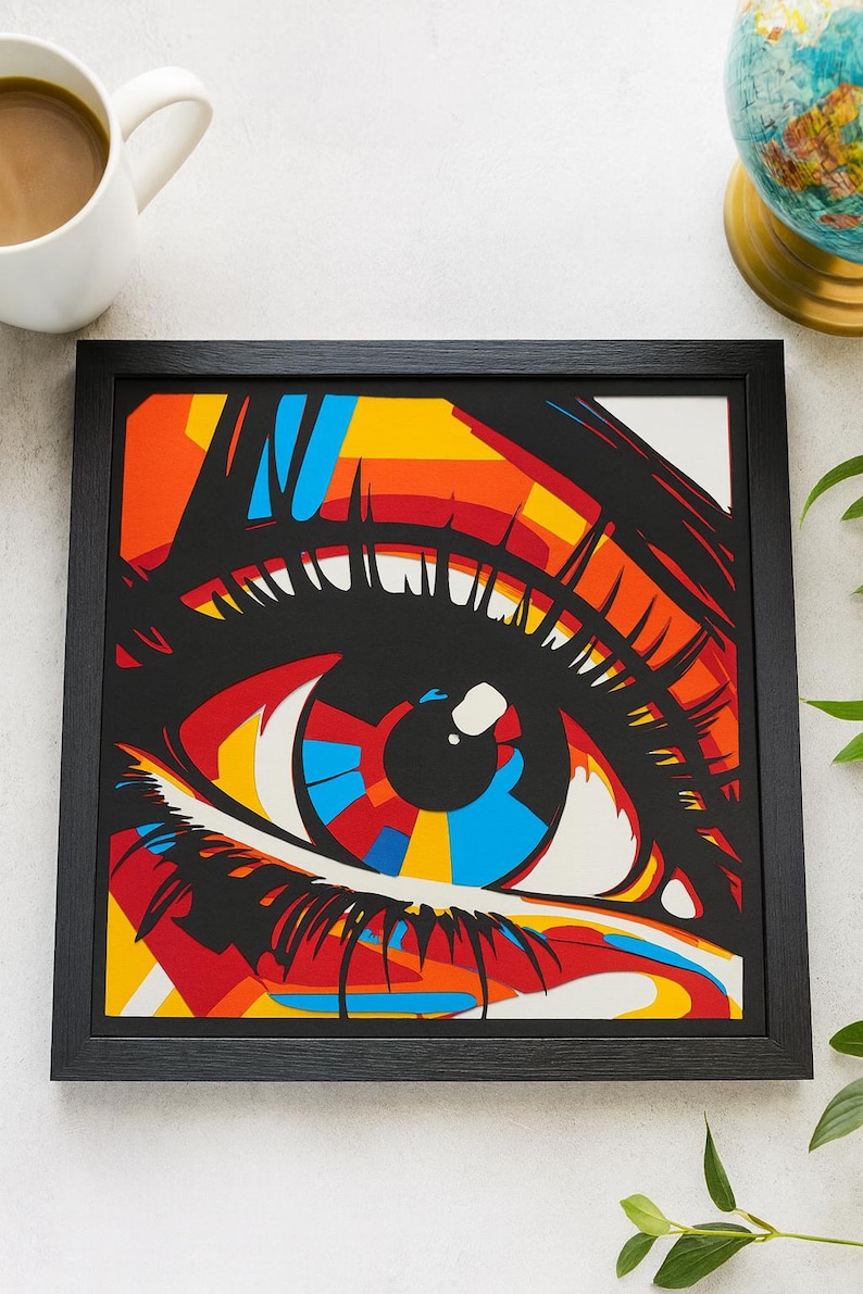 Modern Eye Wall Art – 10x10 Layered Cardstock in Black Frame, Handmade ...