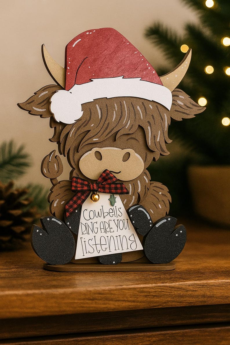 Highland Cow Christmas Decor, Cowbells Ring Sign, Cute Holiday Cow ...