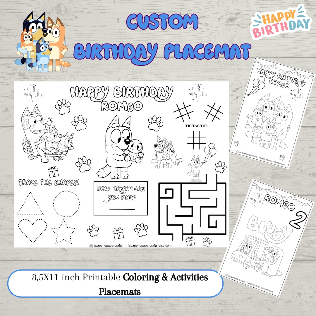 Bluey Activity Sheet Placemat ,download Digital Art ,printable Activity ...