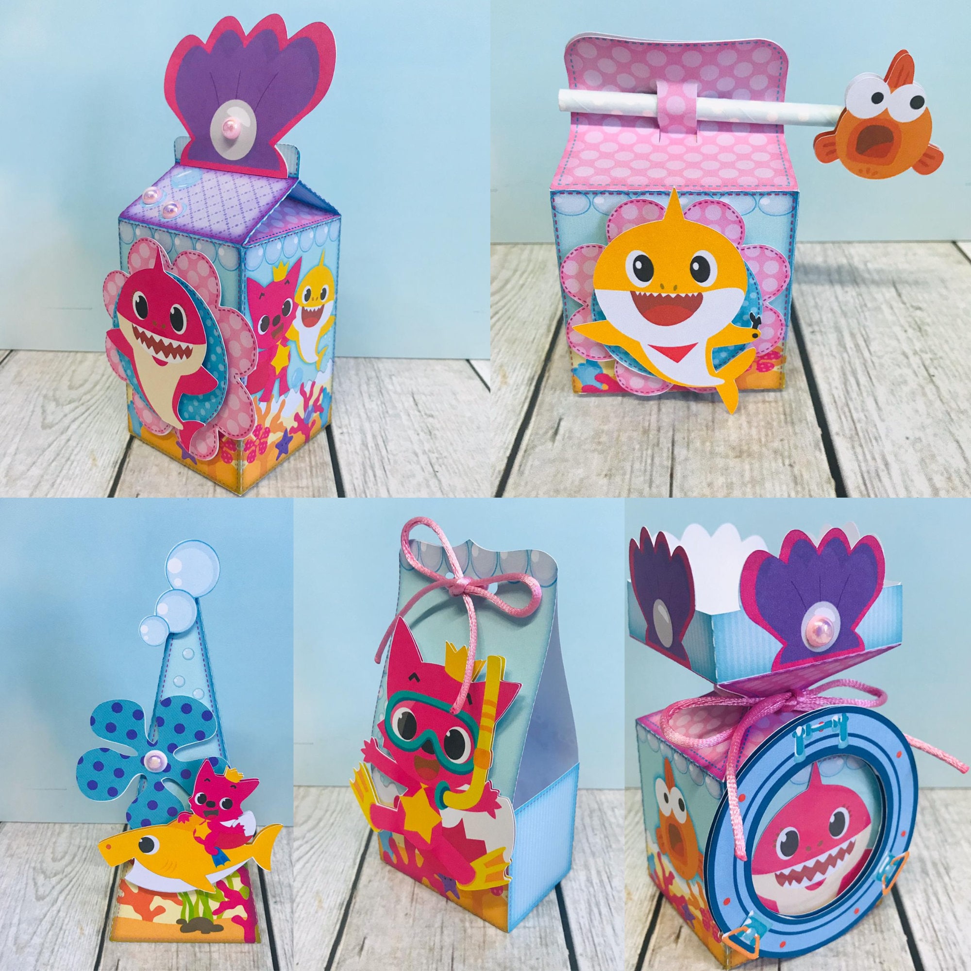 Baby Shark Girl Favor Box, Baby Shark Gift Bag, Baby Shark Treat Bag ...
