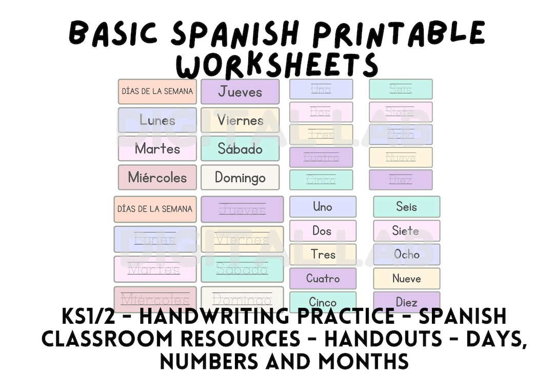 Simple Spanish KS1 KS2 Printable Worksheets, Digital Vocab Cards ...