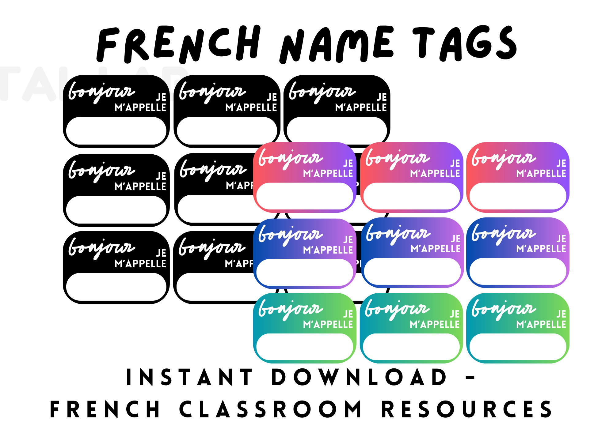 French Name Tags Printable File, Flashcards Digital Vocab Cards ...