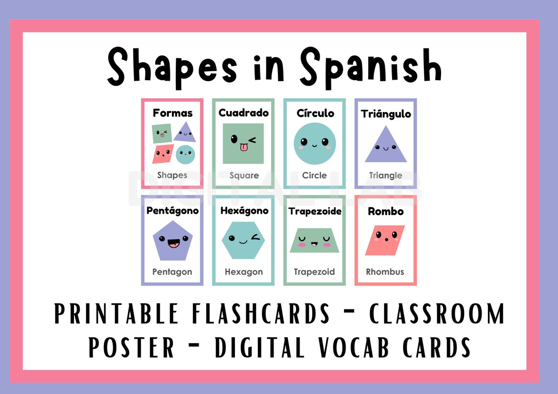 Spanish Shapes Printable Posters, Flashcards Digital Vocab Cards ...
