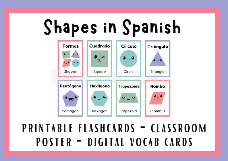 Spanish Shapes Printable Posters, Flashcards Digital Vocab Cards ...