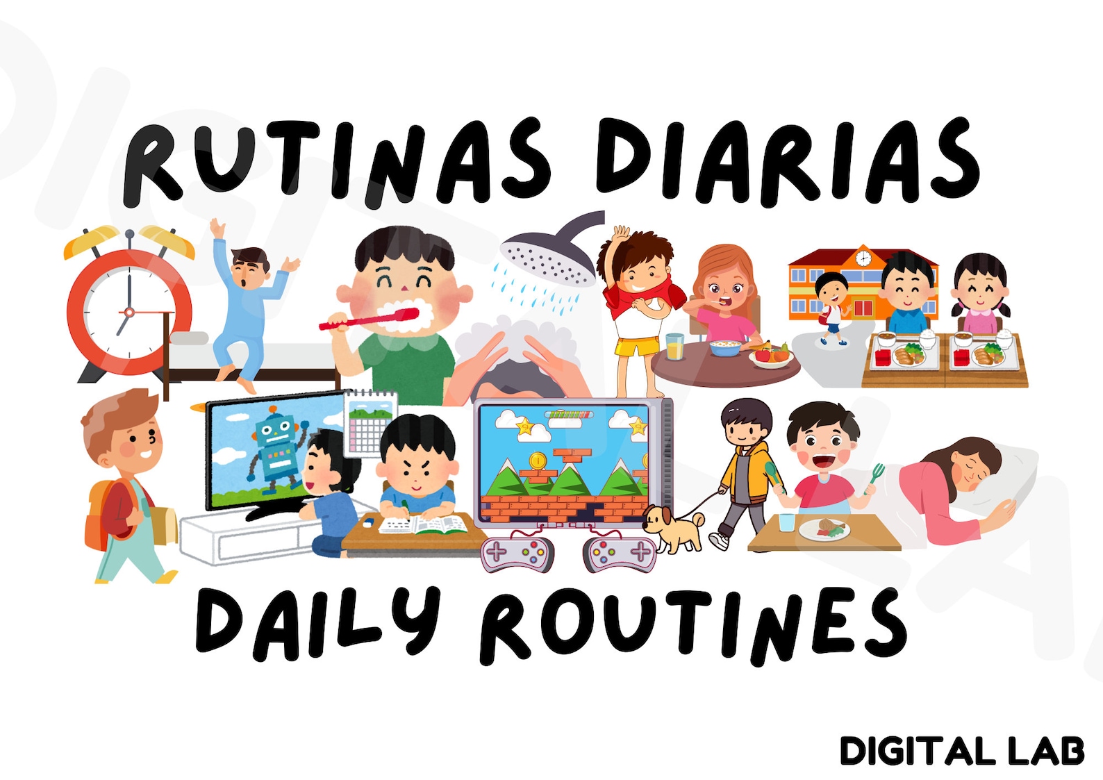 Spanish Daily Routines Printable Posters, Flashcards Digital Vocab ...