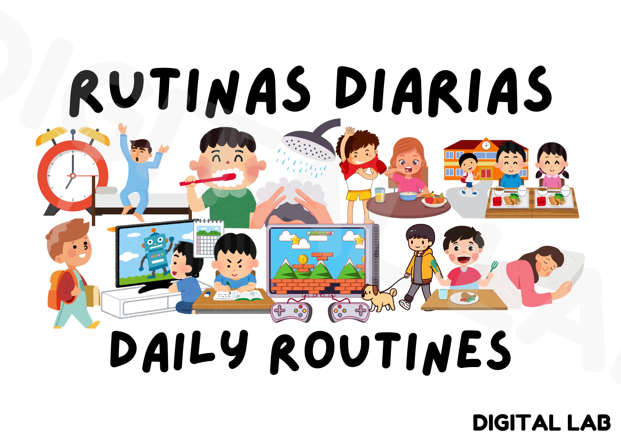 Spanish Daily Routines Printable Posters, Flashcards Digital Vocab ...