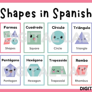 Spanish Shapes Printable Posters, Flashcards Digital Vocab Cards ...
