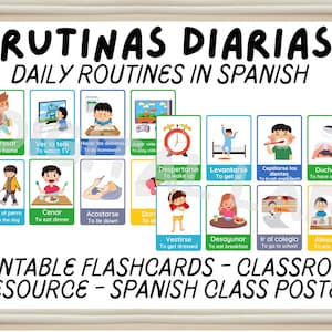 Spanish Daily Routines Printable Posters, Flashcards Digital Vocab ...