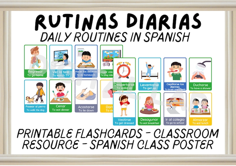 Spanish Daily Routines Printable Posters, Flashcards Digital Vocab ...