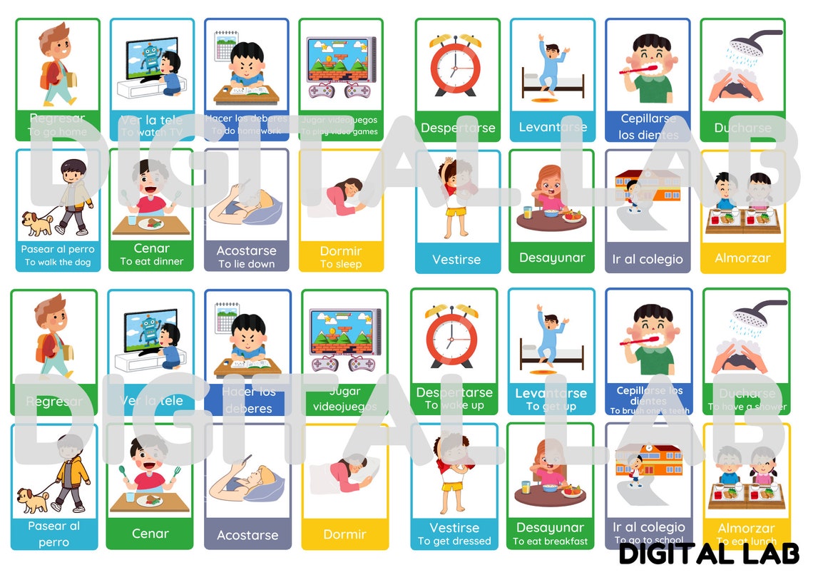 Spanish Daily Routines Printable Posters, Flashcards Digital Vocab ...