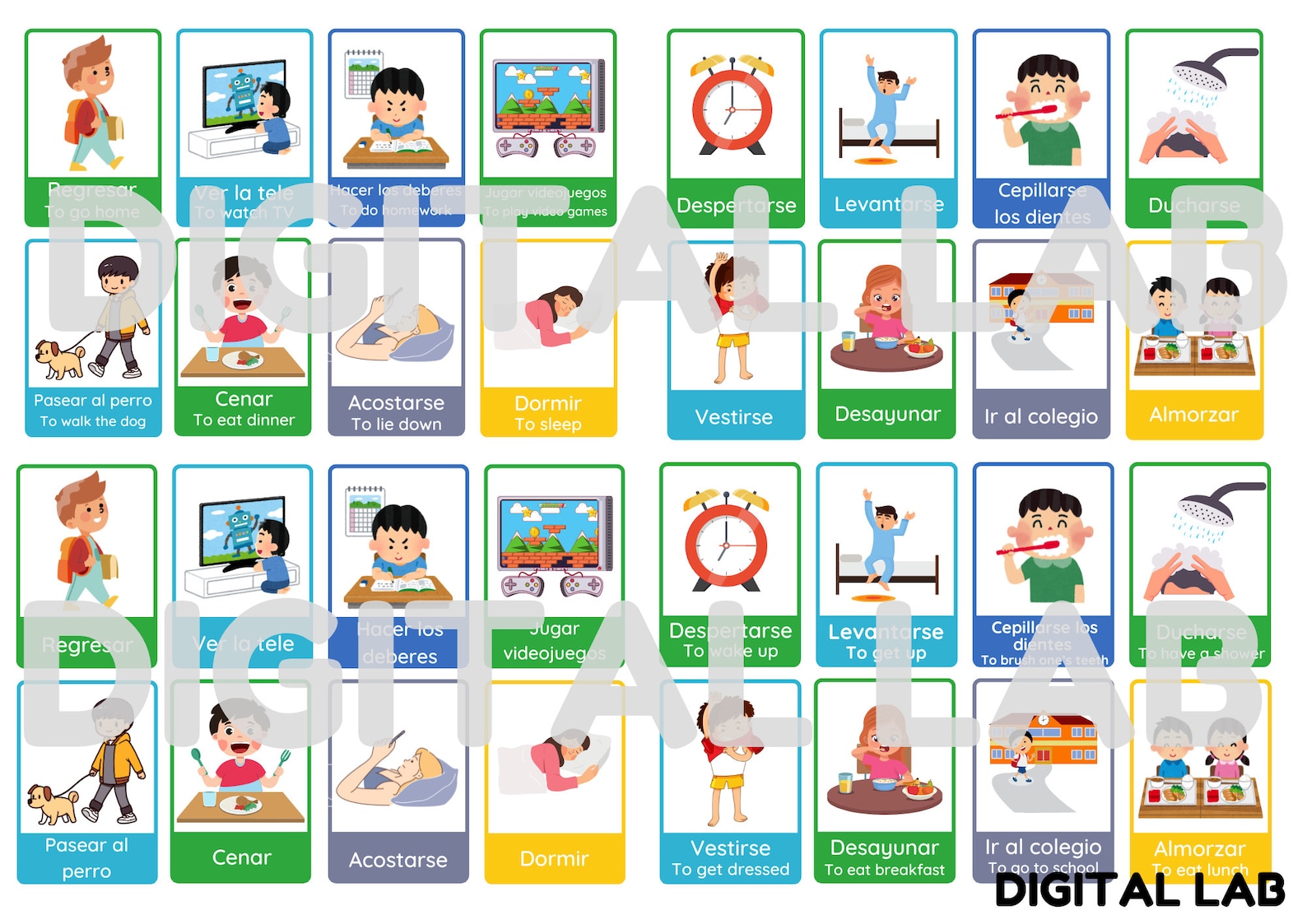 Spanish Daily Routines Printable Posters, Flashcards Digital Vocab ...