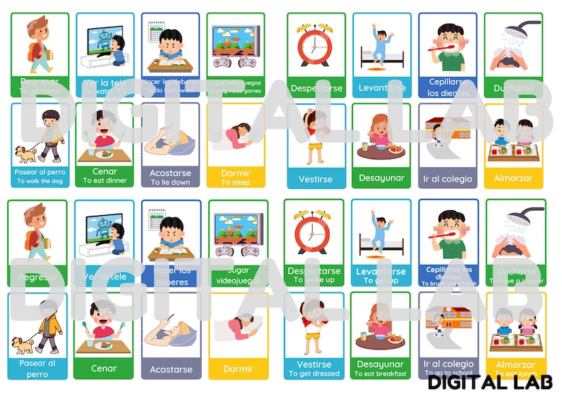Spanish Daily Routines Printable Posters, Flashcards Digital Vocab ...