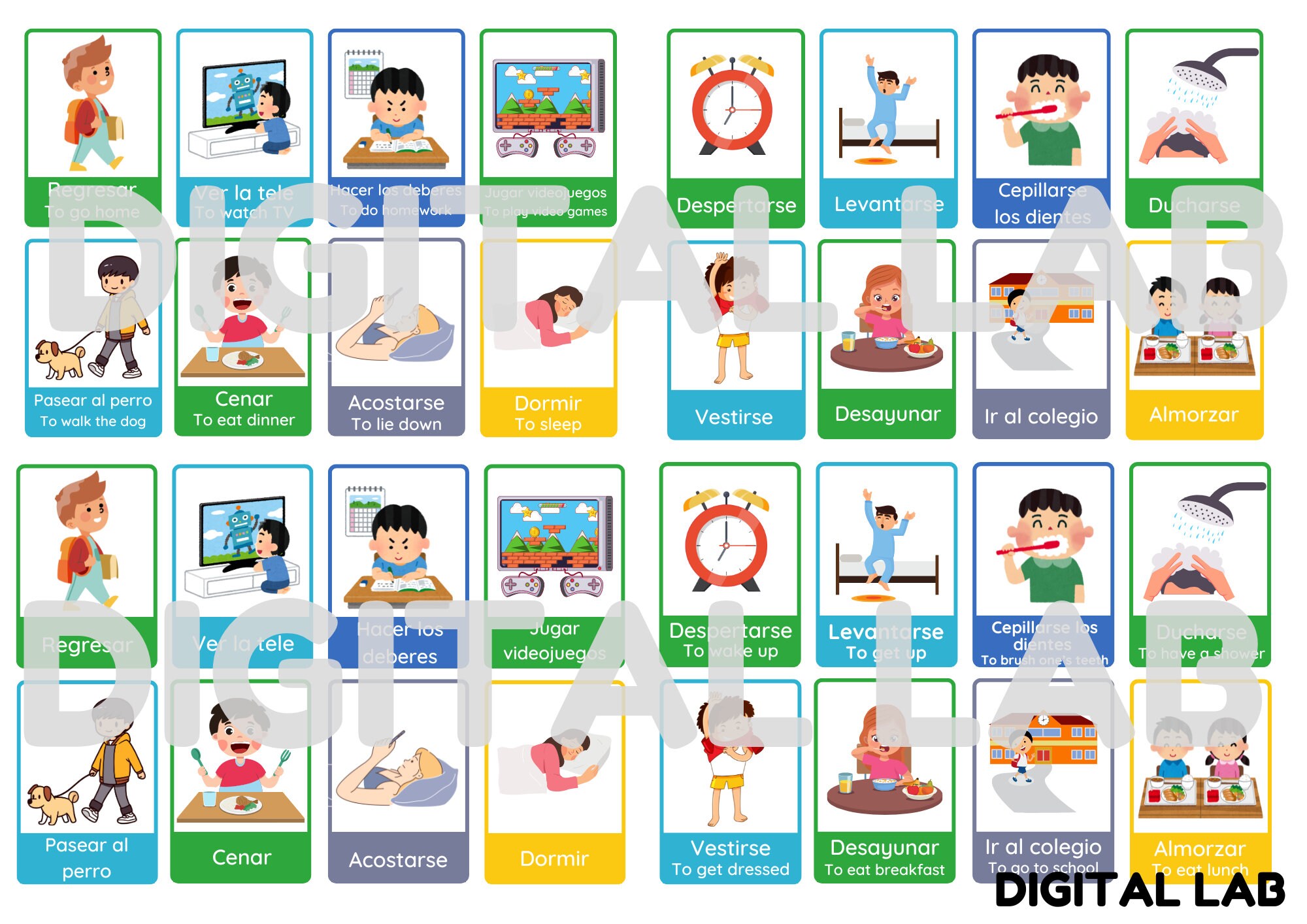 Spanish Daily Routines Printable Posters, Flashcards Digital Vocab ...