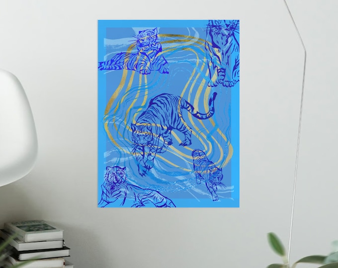 Blue Tiger Poster, Boho Tiger Art, Tigress Wall Print, Boho Wall Print ...
