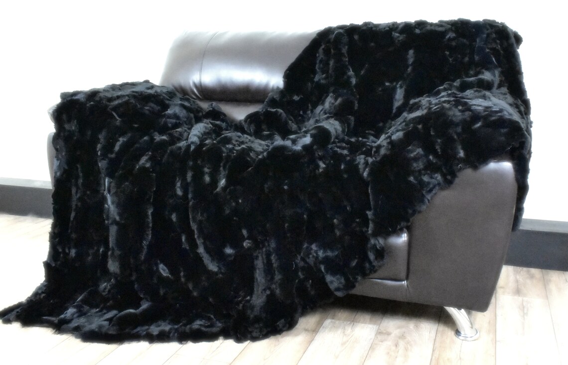 Luxury Double Sided Real Matilda Fox Fur/real Black Rex Rabbit Fur ...