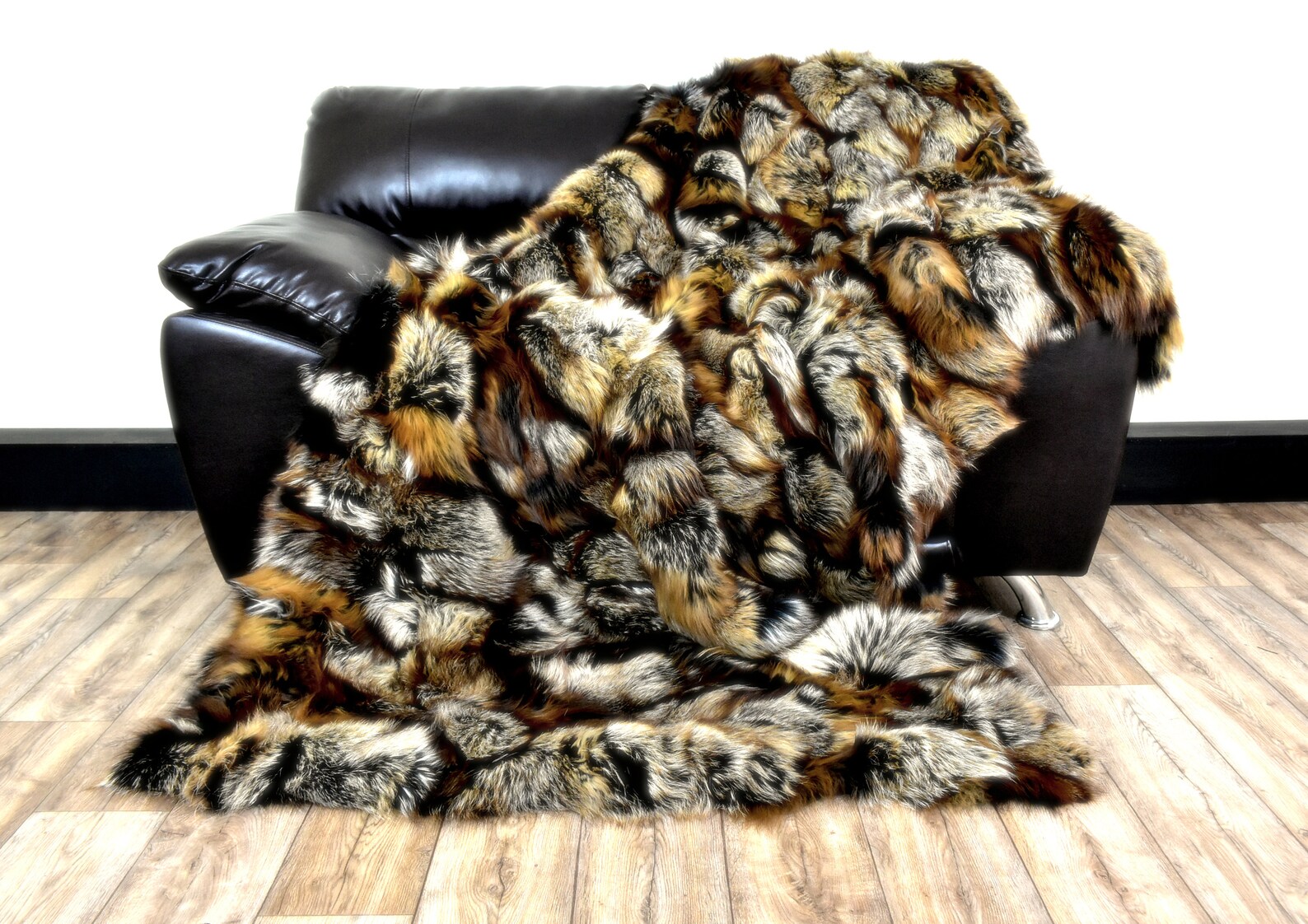 Luxury Double Sided Real Matilda Fox Fur/real Black Rex Rabbit Fur ...