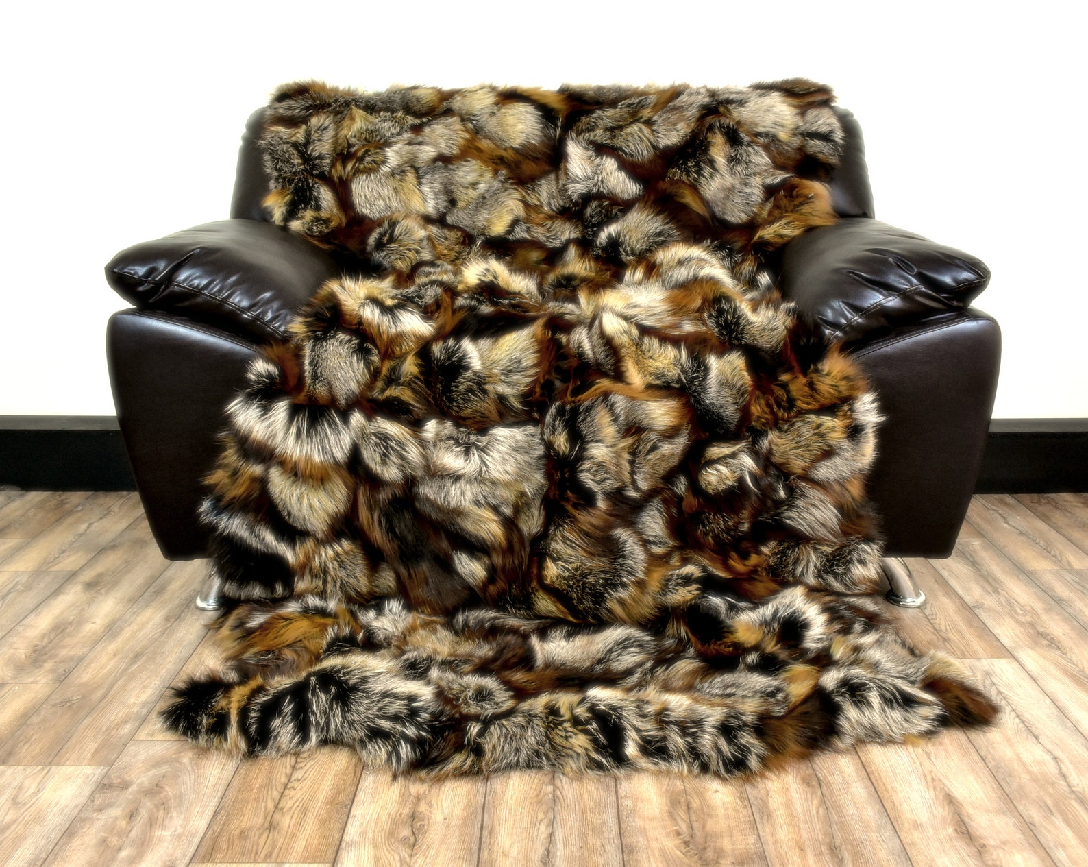 Luxury Double Sided Real Matilda Fox Fur/real Black Rex Rabbit Fur ...