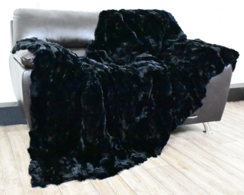Luxury Double Sided Real Matilda Fox Fur/real Black Rex Rabbit Fur ...