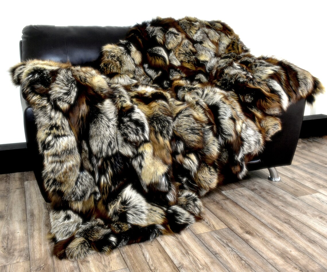 Luxury Double Sided Real Matilda Fox Fur/real Black Rex Rabbit Fur ...