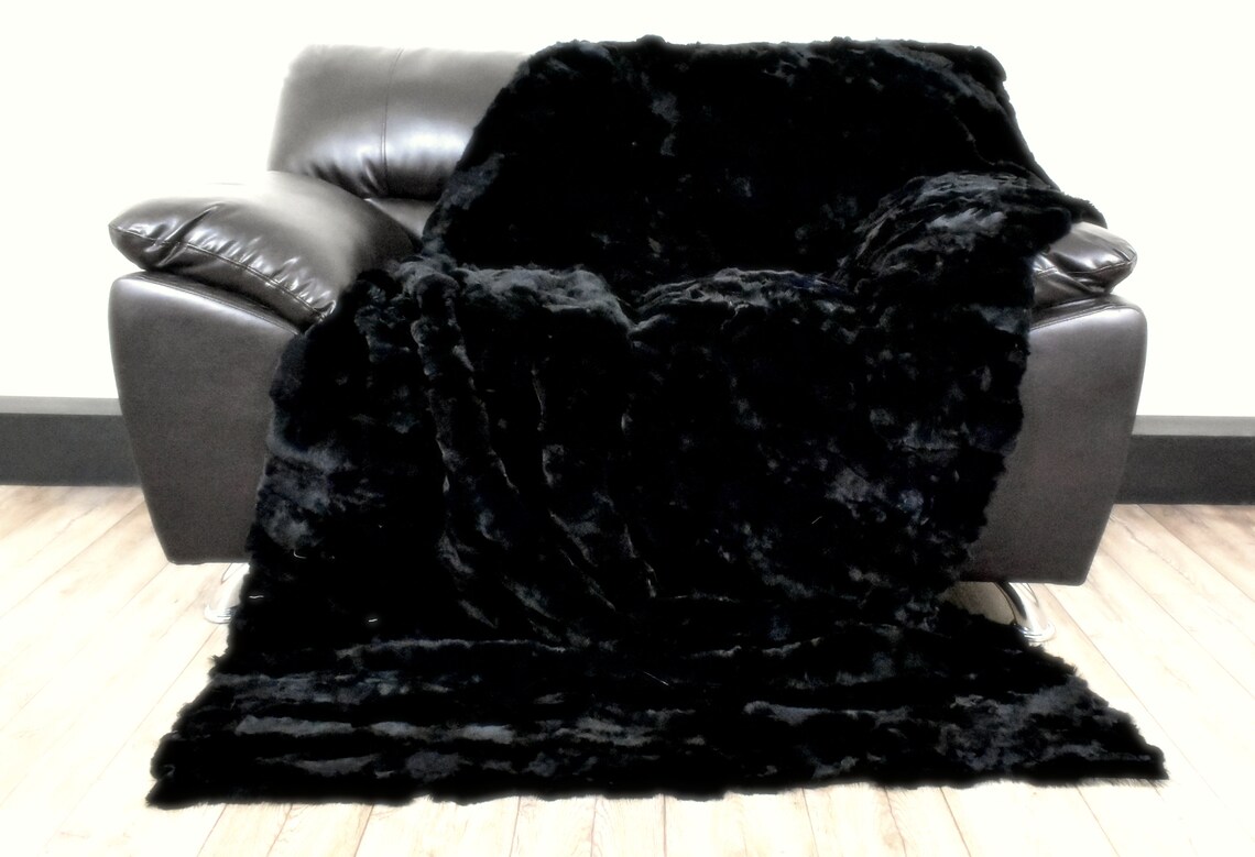 Luxury Double Sided Real Matilda Fox Fur/real Black Rex Rabbit Fur ...