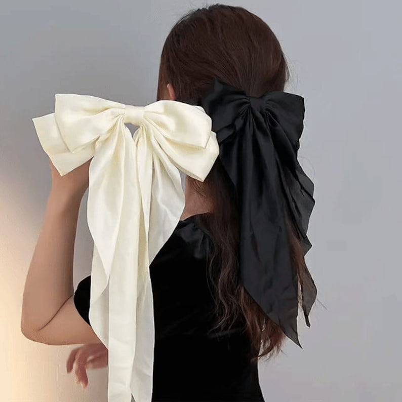 White-beige Silk Satin Hair Bow, Classic Hair Bow, Coquette, Balletcore ...