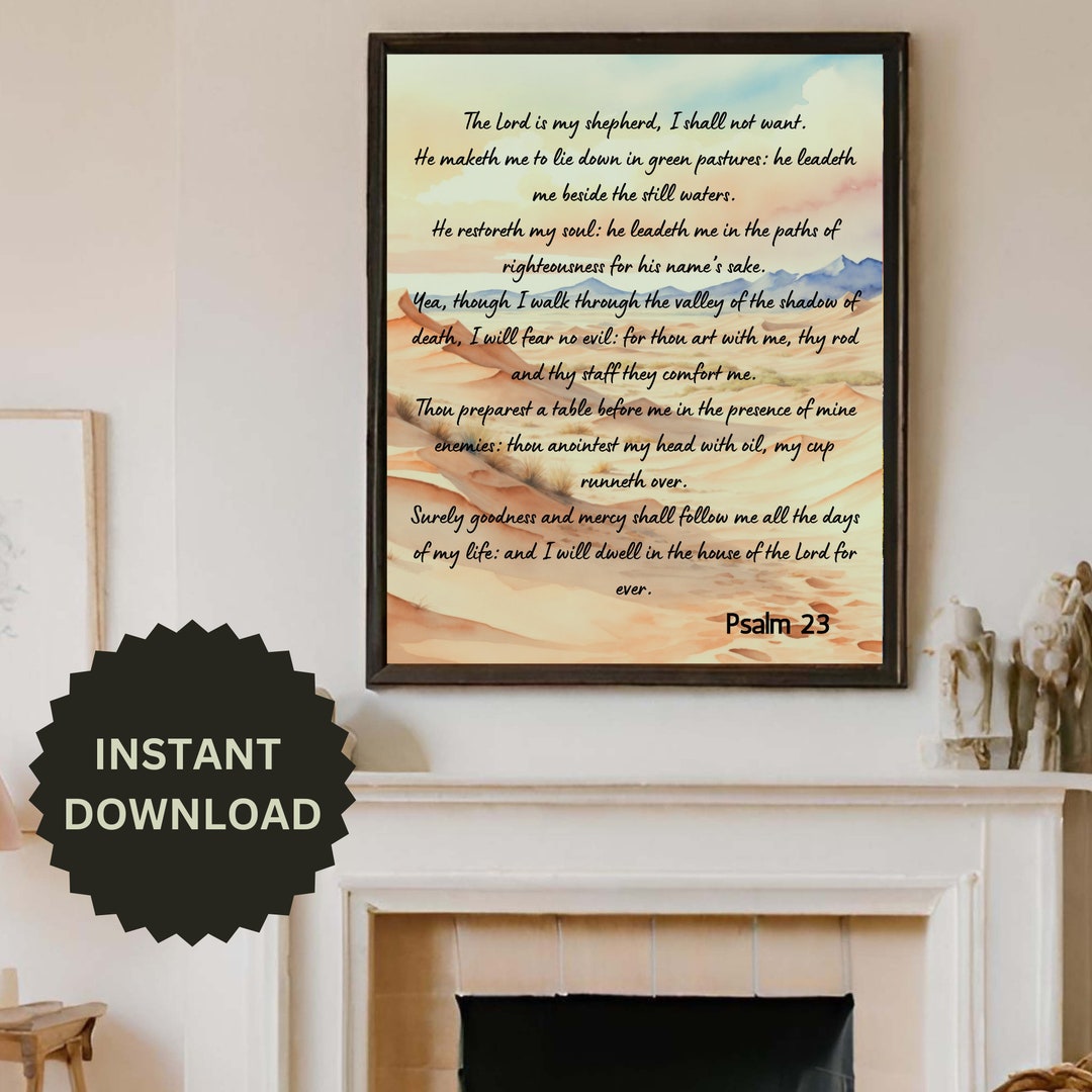 Psalm 23 Desert Watercolor Digital Print, Christian Wall Art, Bible ...