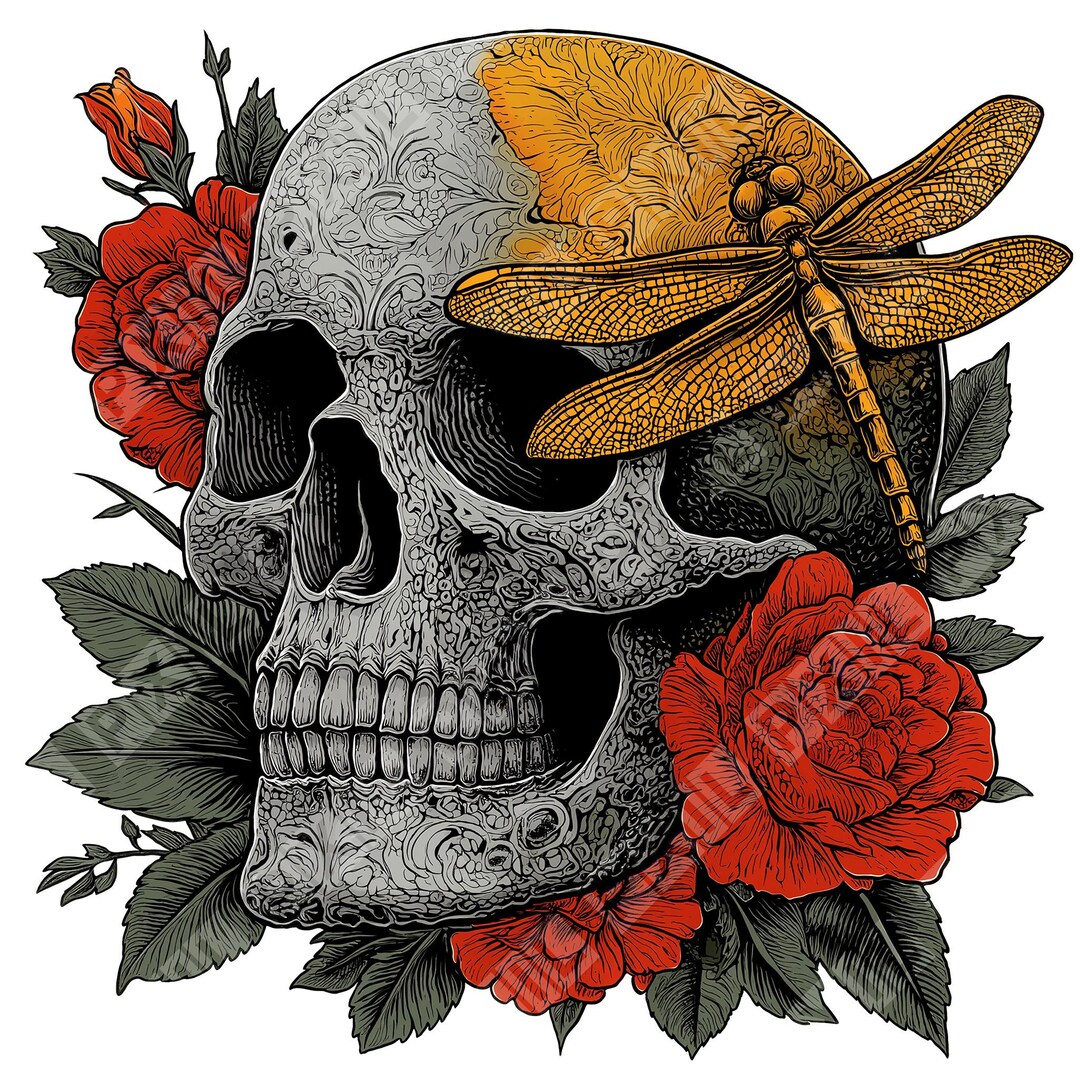 Dragonfly Floral Skull Sublimation Clipart 14 | 300 DPI JPEG ...
