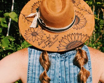 Made to Order Hand Burned and Painted Western Horse and Feathers Hat in Brown & Black, W ...