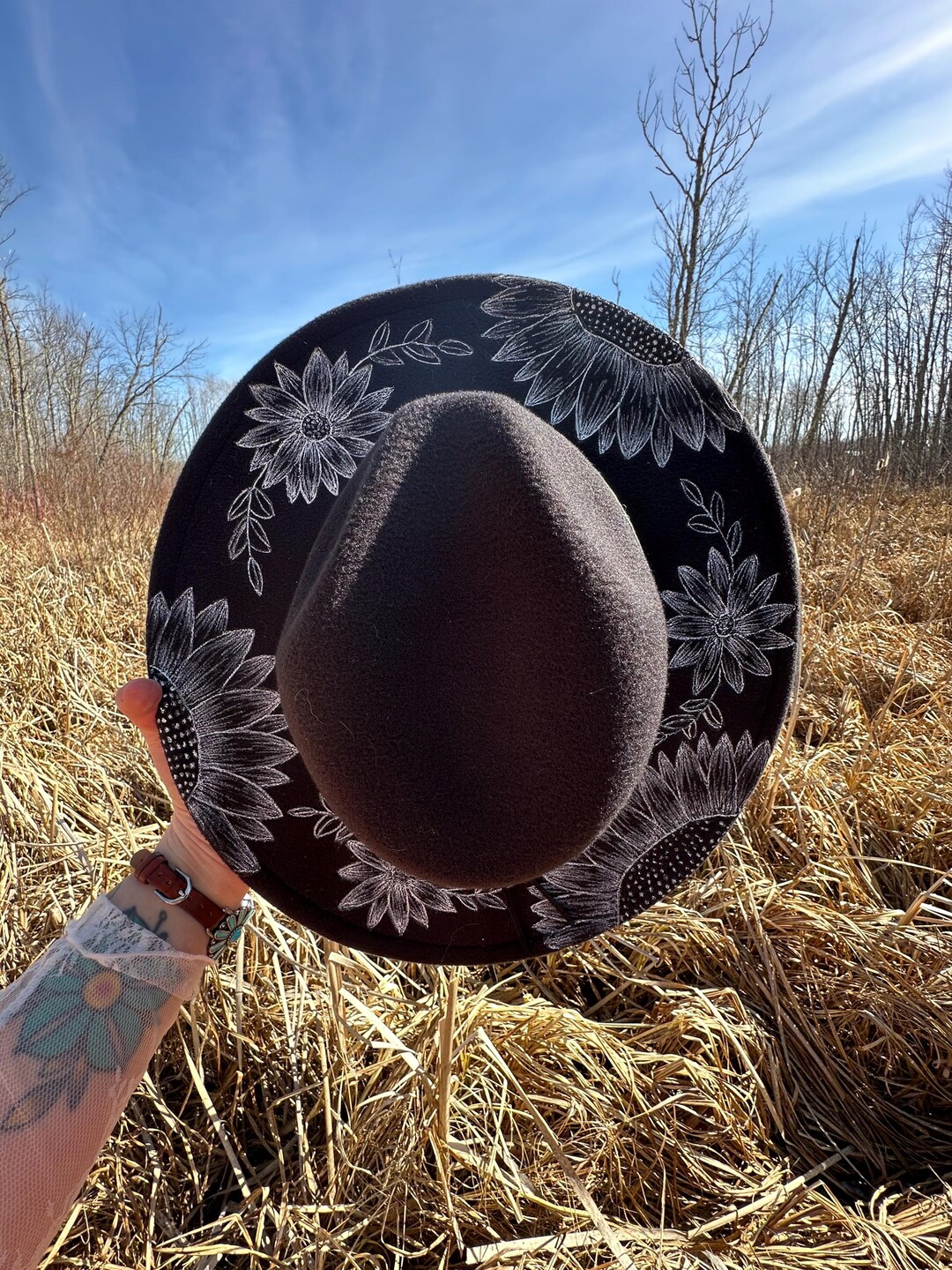 Sunflower Hand Burned Hat - Etsy