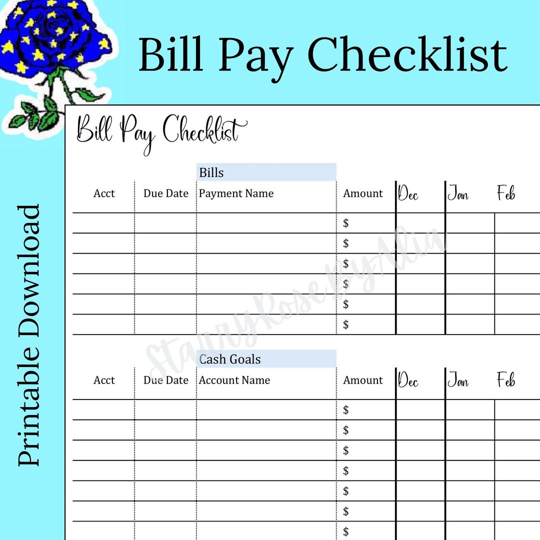 Bill Pay Checklist (printable Download) - Etsy
