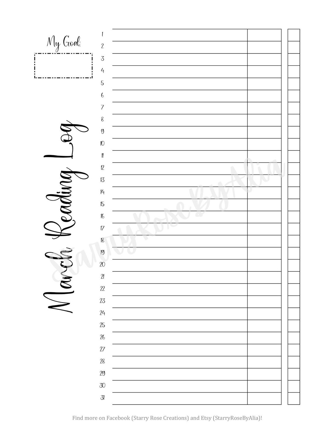 Monthly Reading Log (printable Download) - Etsy