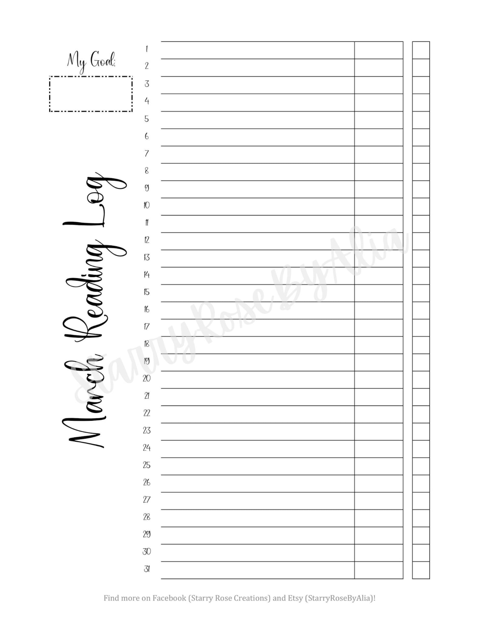 Monthly Reading Log (printable Download) - Etsy