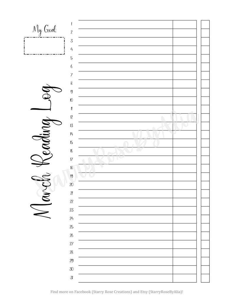 Monthly Reading Log (printable Download) - Etsy