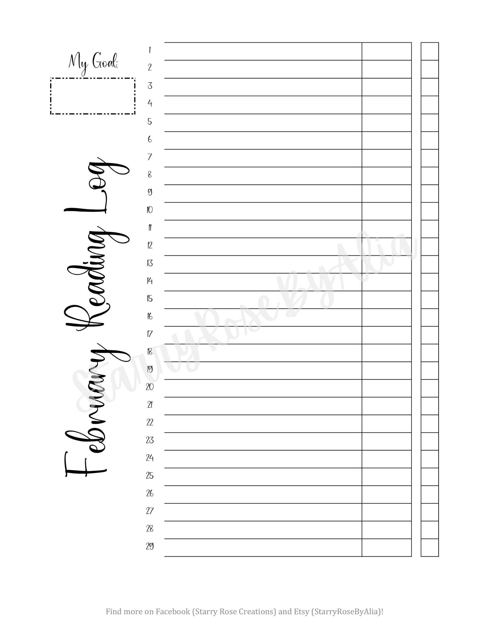Monthly Reading Log (printable Download) - Etsy