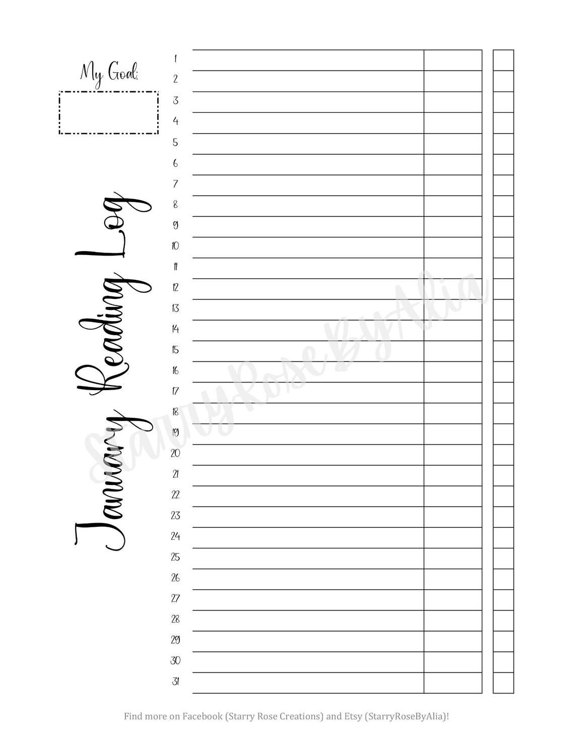 Monthly Reading Log (printable Download) - Etsy